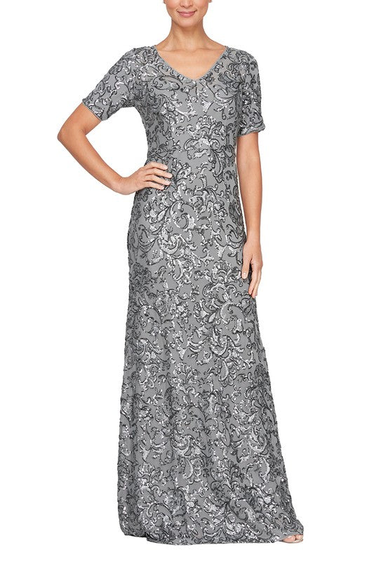 Alex Evenings V Neck Embroidered Long Dress – A Closet Full of Dresses